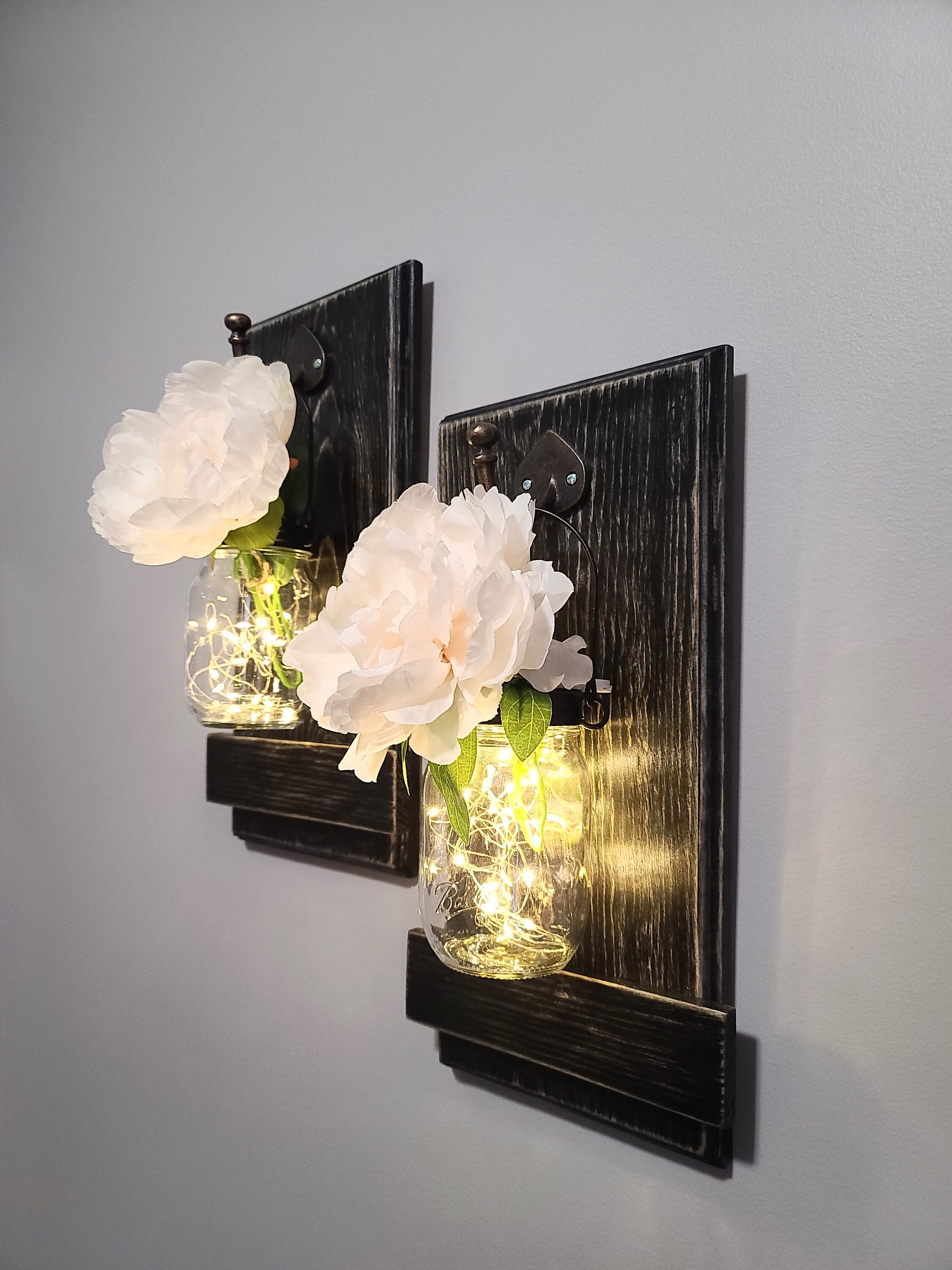 Rustic Farmhouse Style Wooden Wall Sconces Lantern/floral(set of 2 ...