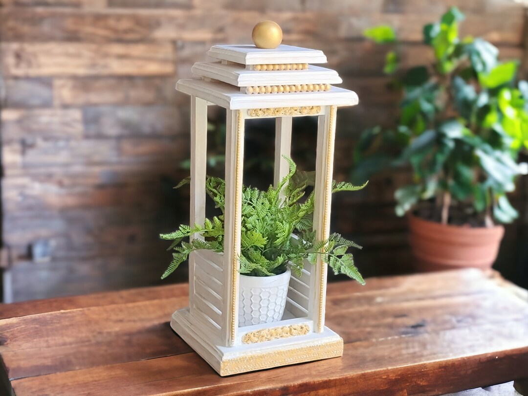 Antique White Farmhouse Style Wooden Lantern, Rustic Candle Lantern ...
