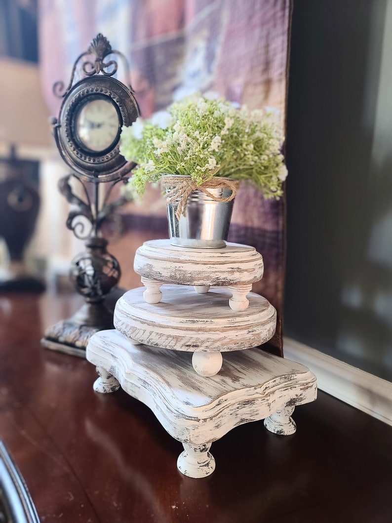 Wooden Distressed Risers set of 3 Wooden Stand Decor for Tabletop Use ...