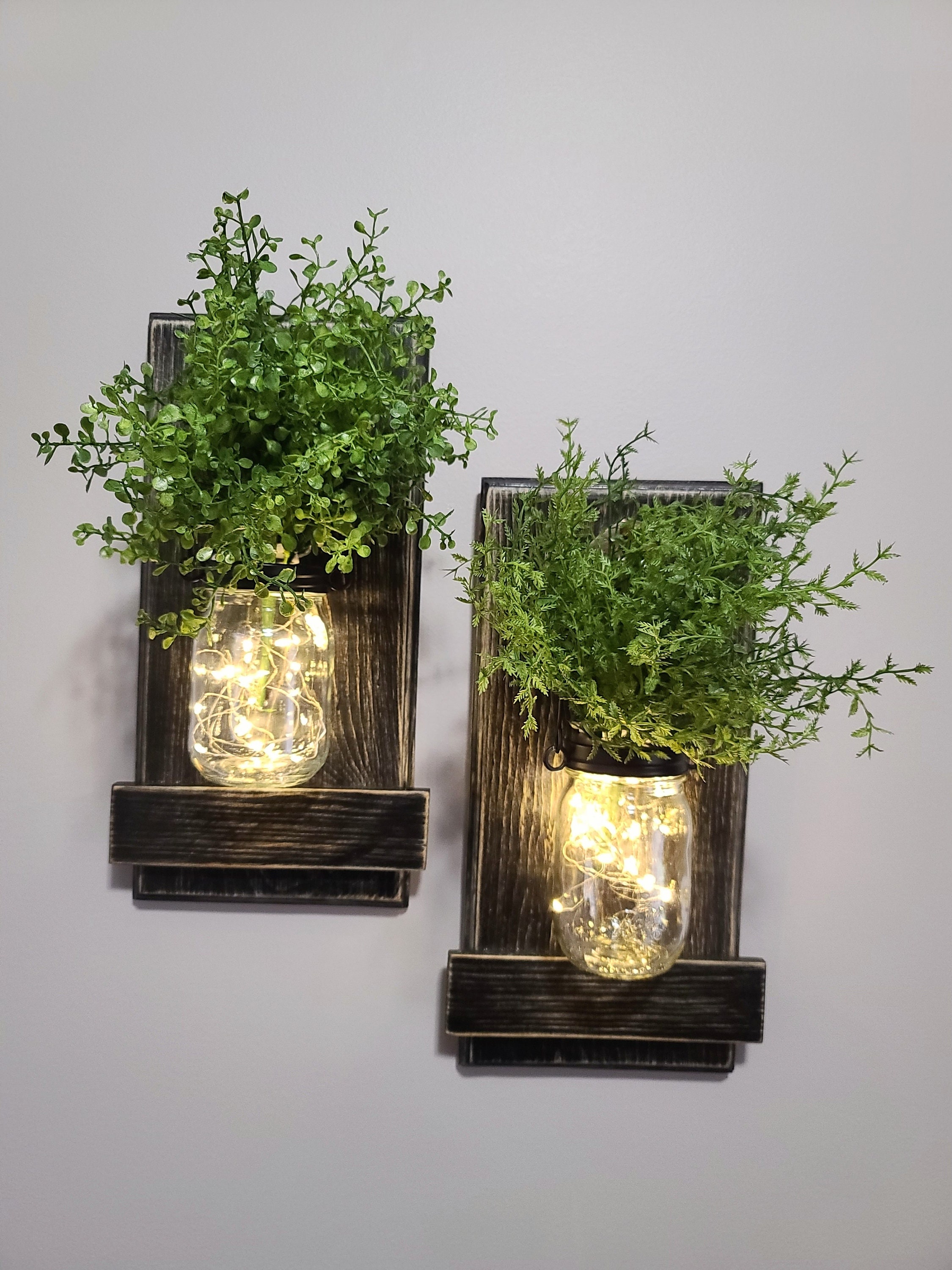 Rustic Farmhouse Style Wooden Wall Sconces Lantern/floral(set of 2 ...