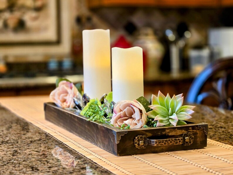 Rustic Farmhouse Style Long Wood Tray With Handles for Table ...