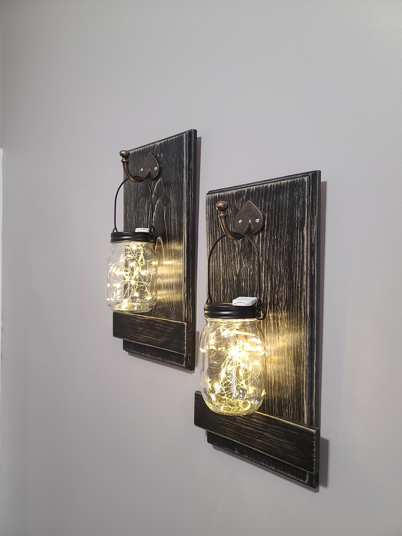 Rustic Farmhouse Style Wooden Wall Sconces Lantern/floralset of 2, Wall ...