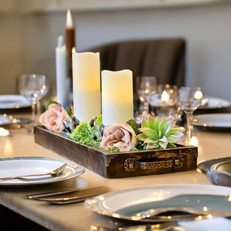 Rustic Farmhouse Style Long Wood Tray With Handles for Table ...