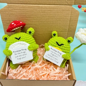 Handmade Crochet Positive Frog With Mushroom and Daisies-crochet ...