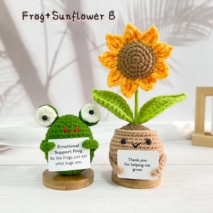 Handmade Crochet Emotional Support Frog and Sunflower Plant-emotional ...