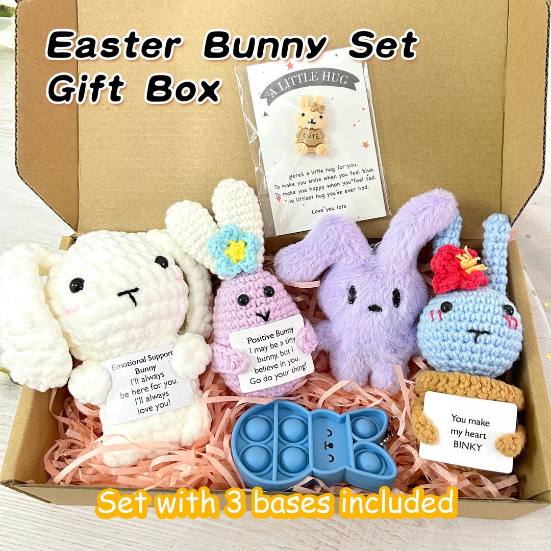 Easter Bunny Gift Box, Handmade Crochet Bunny, Emotional Support ...