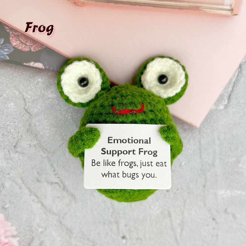 Handmade Crochet Bunny and Frog, Positive Bunny, Emotional Support Frog ...