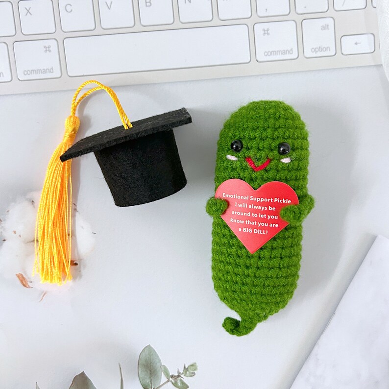 Emotional Support Bachelor's Hat Love Pickle Gift, Cute Crochet Pickle ...