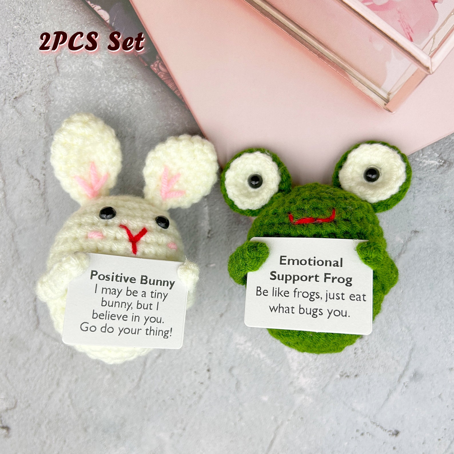 Handmade Crochet Bunny and Frog, Positive Bunny, Emotional Support Frog ...