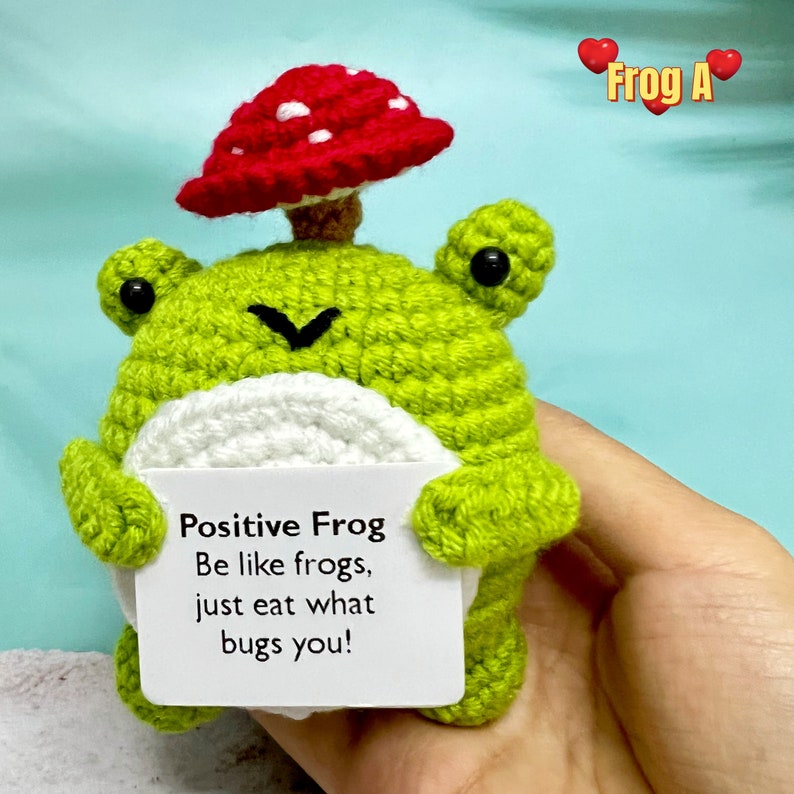 Handmade Crochet Positive Frog With Mushroom and Daisies-crochet ...