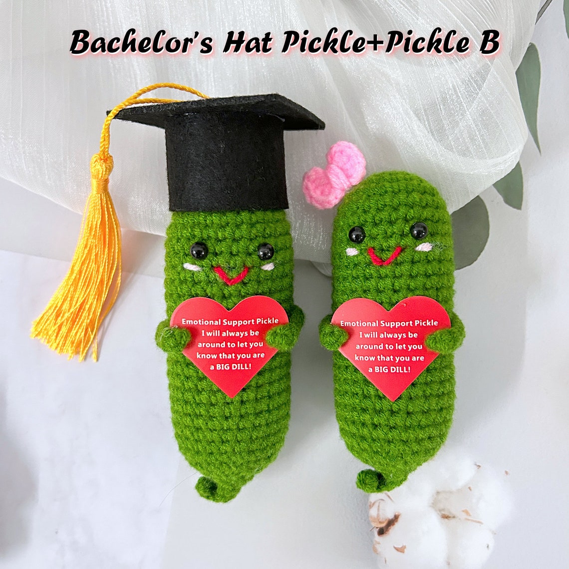 Emotional Support Bachelor's Hat Love Pickle Gift, Cute Crochet Pickle ...
