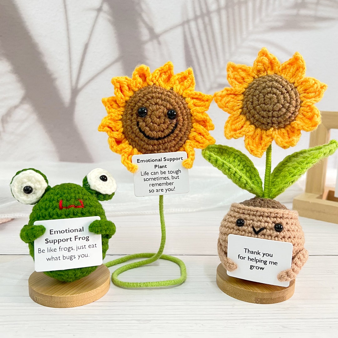 Handmade Crochet Emotional Support Frog and Sunflower Plant-emotional ...