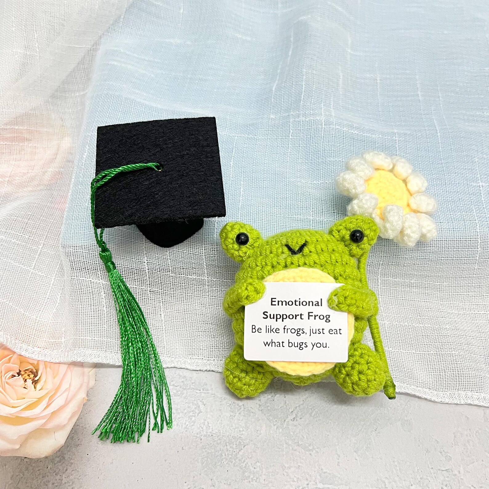 Handmade Crochet Frog Wearing Graduation Hat, Crochet Heart Plant ...