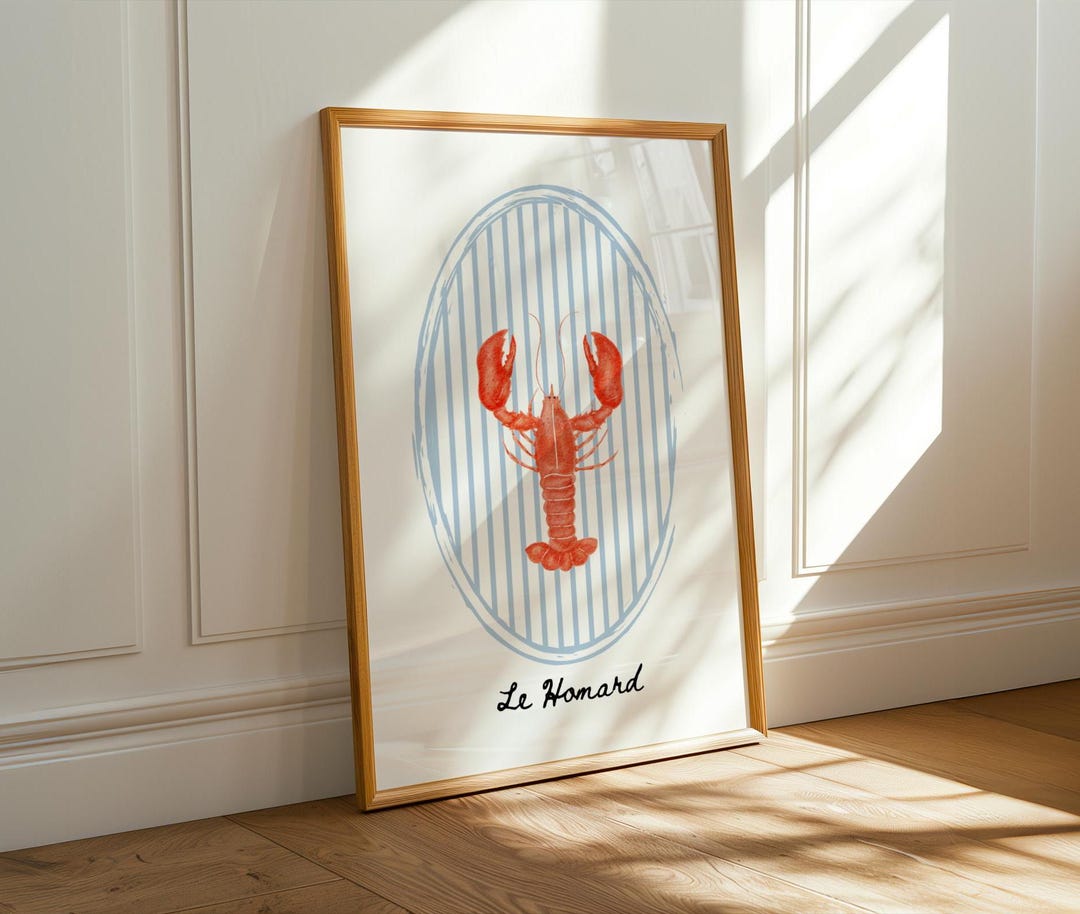 Le Homard Poster | Lobster Art Print | Red Lobster Print | Seafood Art ...