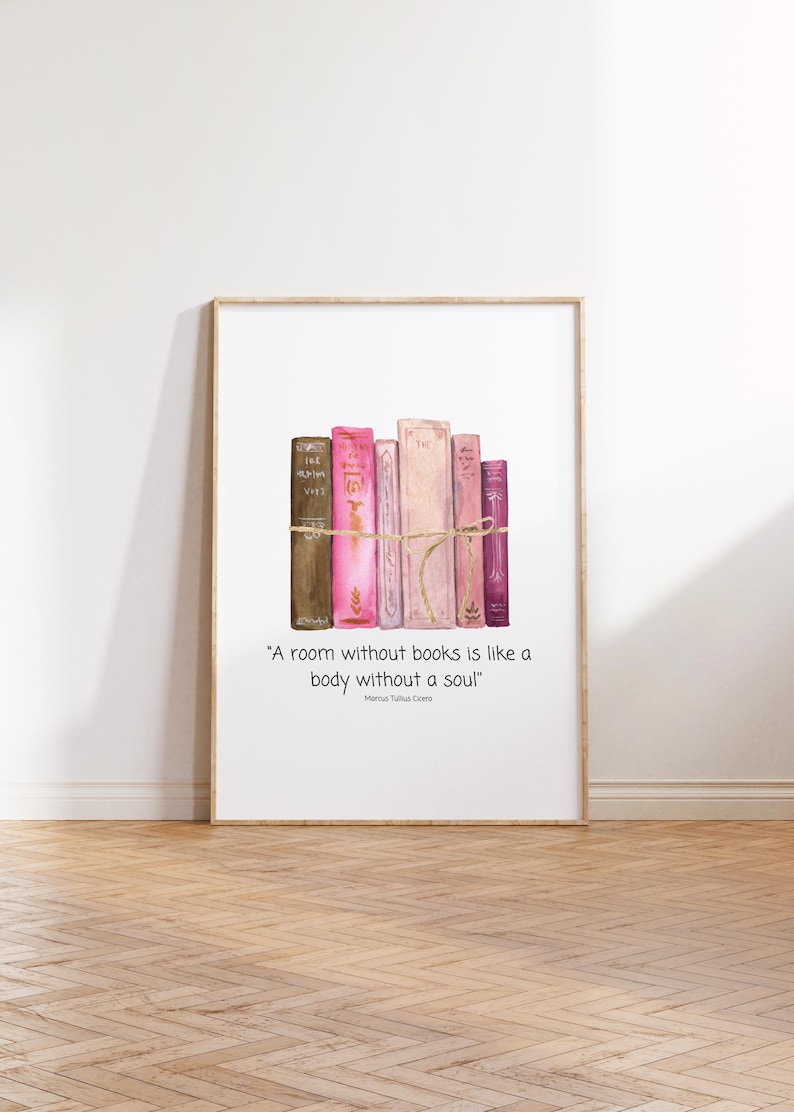Book Stack Art Print | Book Lover Art Print | Book Poster | Book Stack Decor | Library Art Print ...
