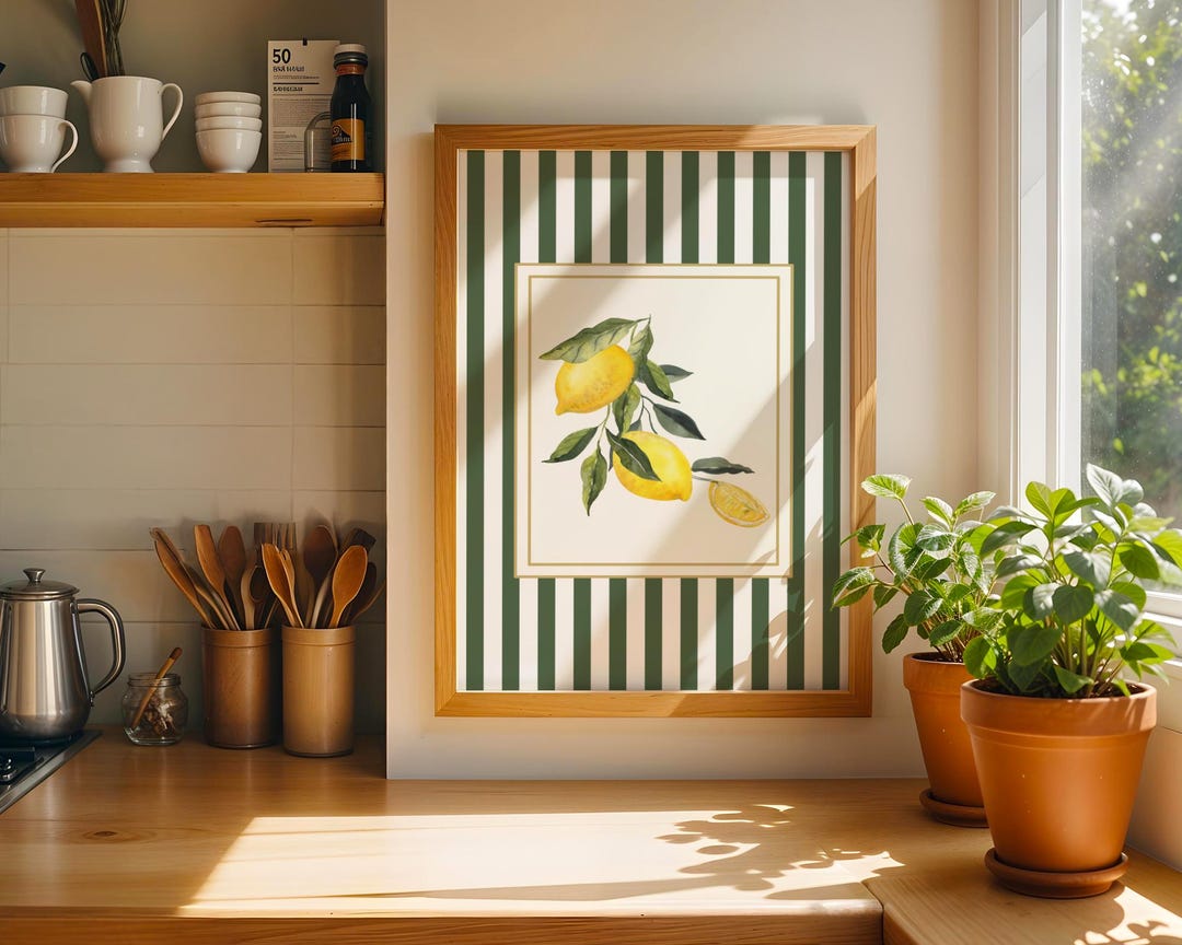 Green Striped Lemon Art Print: Grandmillenial, Nancy Meyers Inspired ...