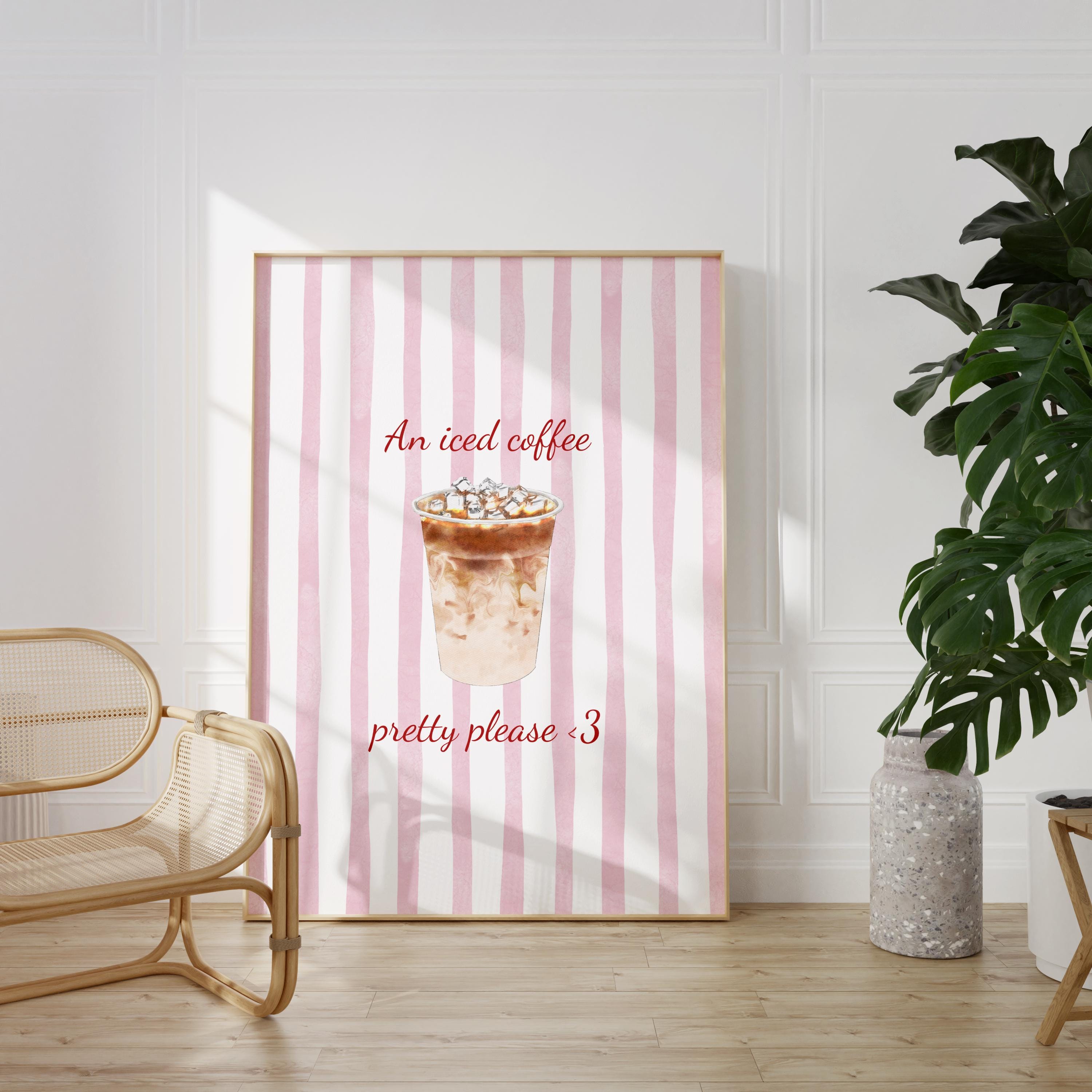 Pink Striped Iced Coffee Poster: Kitchen and Bar Cart Decor - Etsy