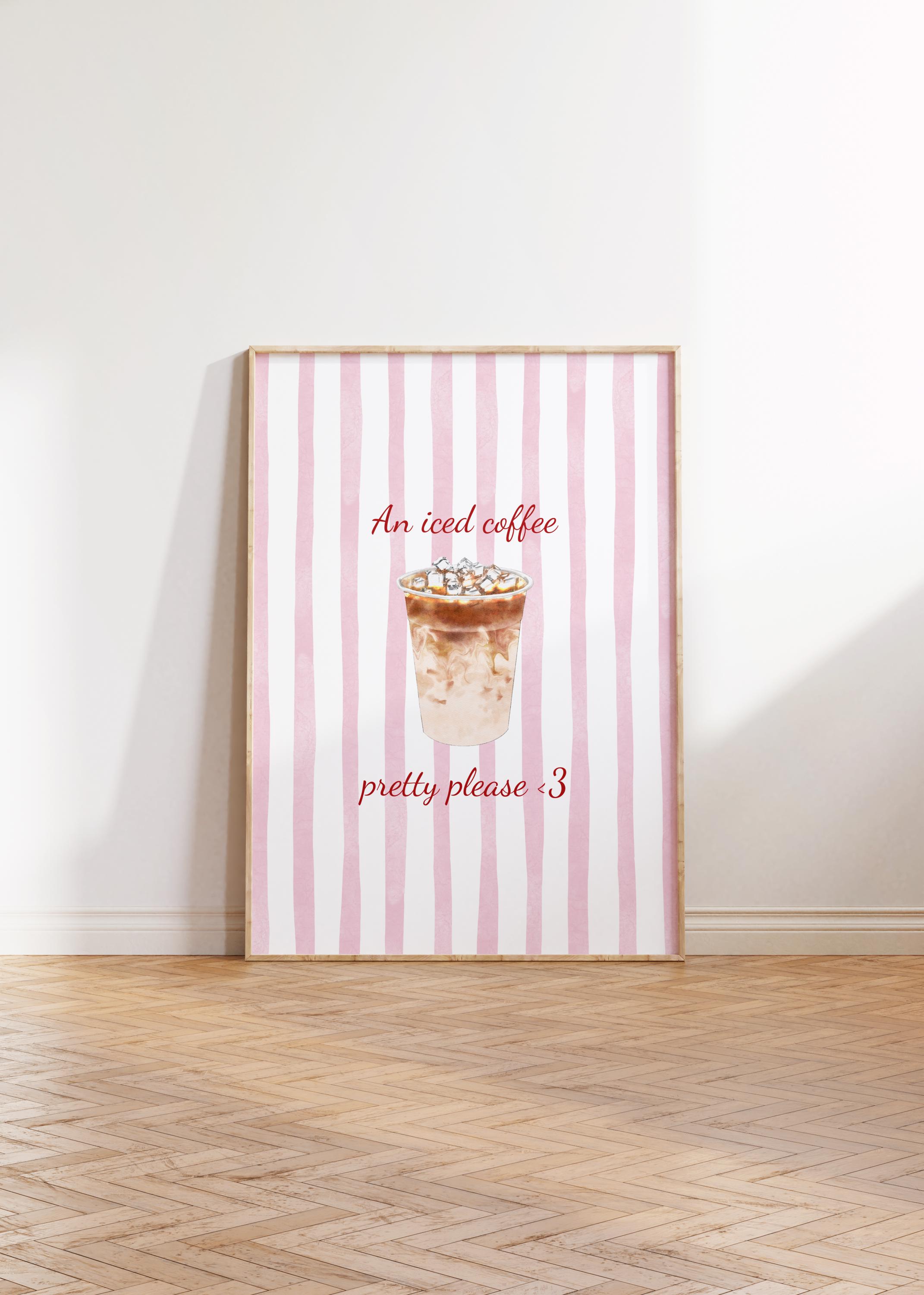 Pink Striped Iced Coffee Poster: Kitchen and Bar Cart Decor - Etsy