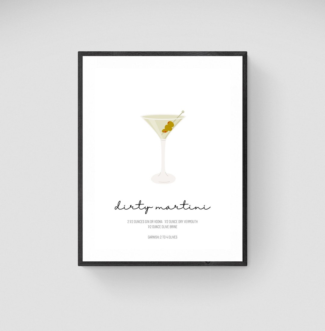 Dirty Martini Poster | Dirty Martini Ingredients Wall Art | Cocktail ...