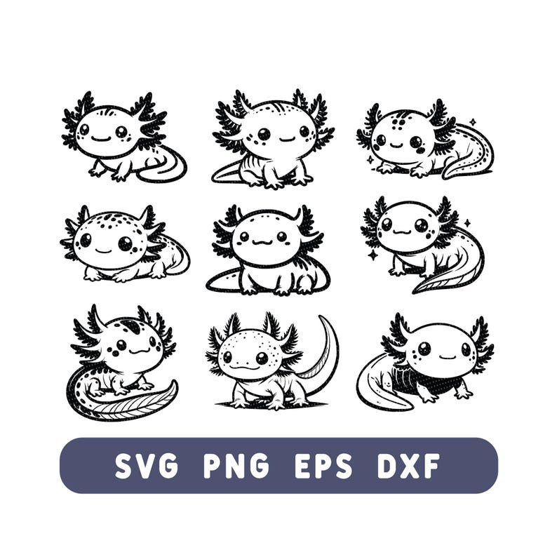 Cute Axolotl SVG Bundle 17 Kawaii Axolotl Art Designs Cut File for DIY ...