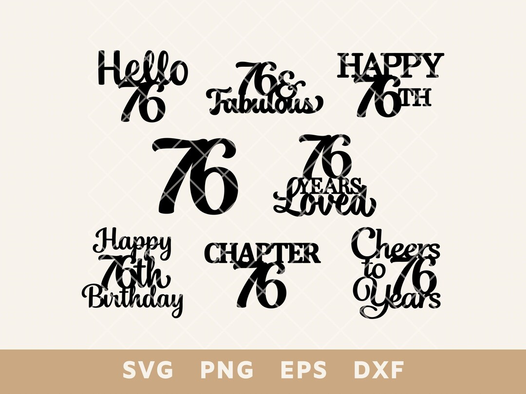 Happy 76th Birthday Sign Cake Topper SVG Bundle Cheers to 76 Years Cut ...