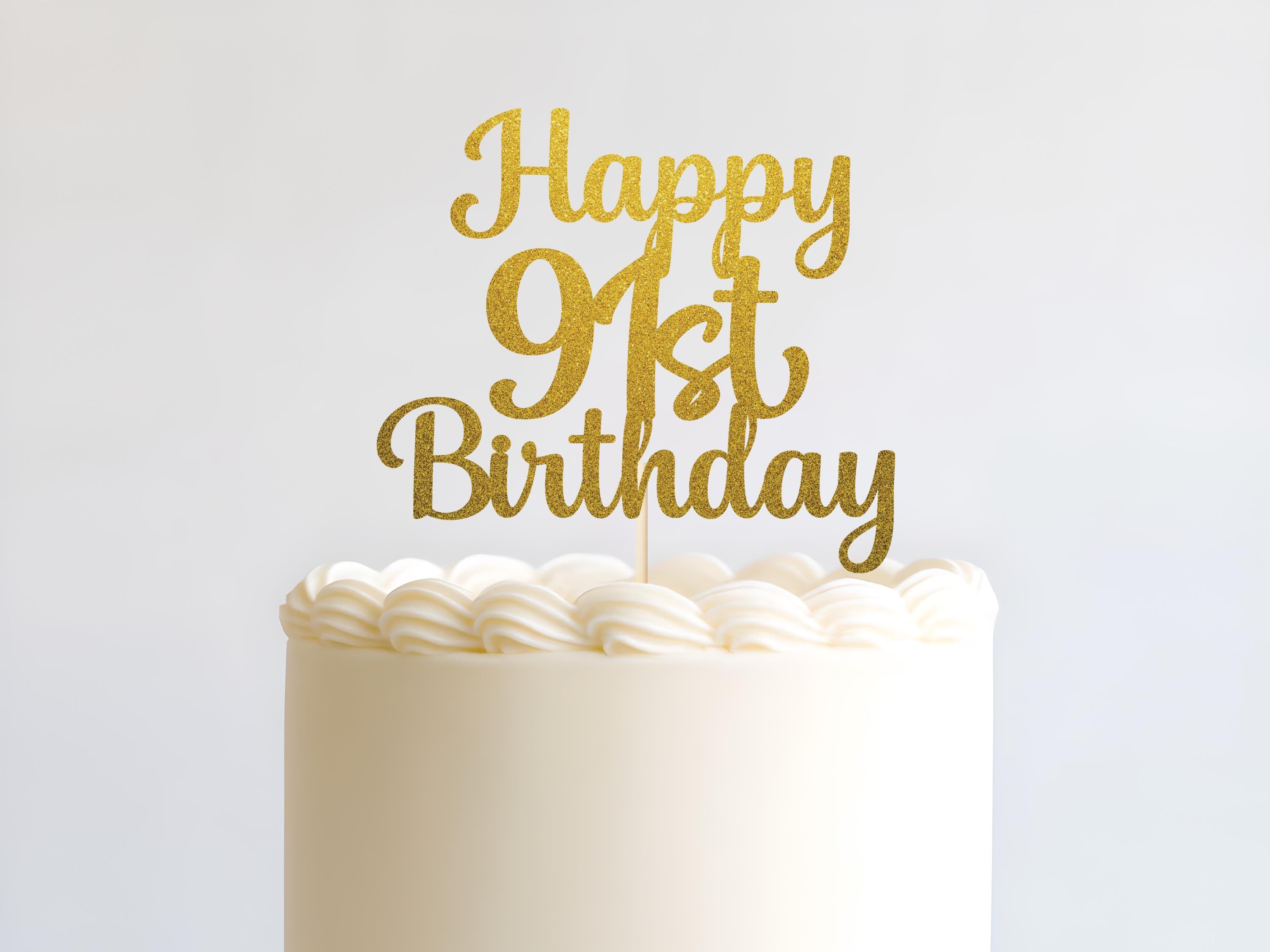Happy 91st Birthday SVG - Elegant Cake Topper Cut File - Cricut ...