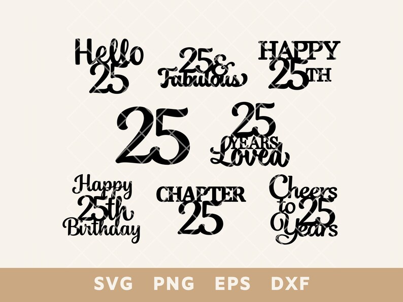 Happy 25th Birthday Sign Cake Topper SVG Bundle - Cheers to 25 Years ...