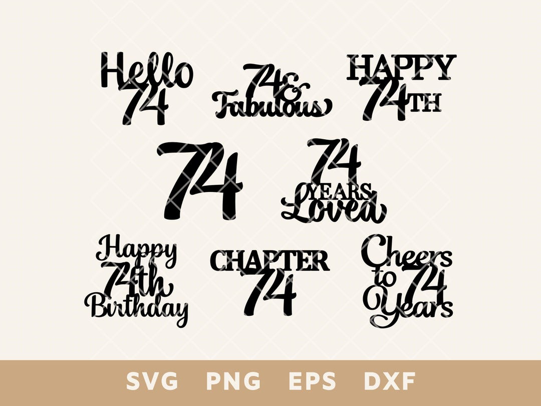 Happy 74th Birthday Sign Cake Topper SVG Bundle - Cheers to 74 Years ...