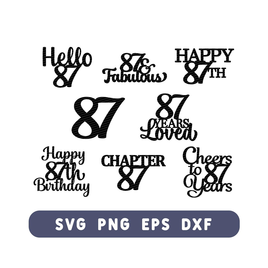 Happy 87th Birthday Sign Cake Topper SVG Bundle Cheers to 87 Years Cut ...