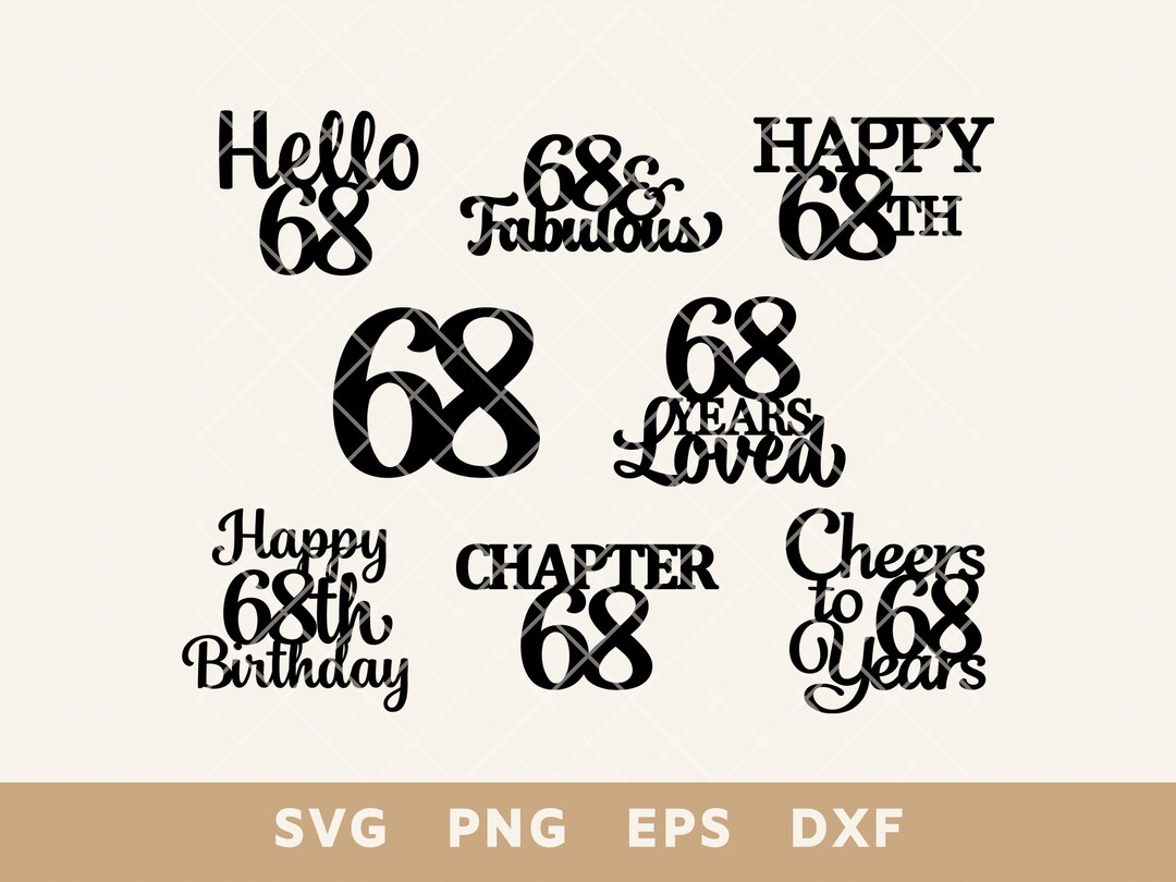 Happy 68th Birthday Sign Cake Topper SVG Bundle - Cheers to 68 Years ...