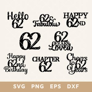 Happy 62nd Birthday Sign Cake Topper SVG Bundle - Cheers to 62 Years ...