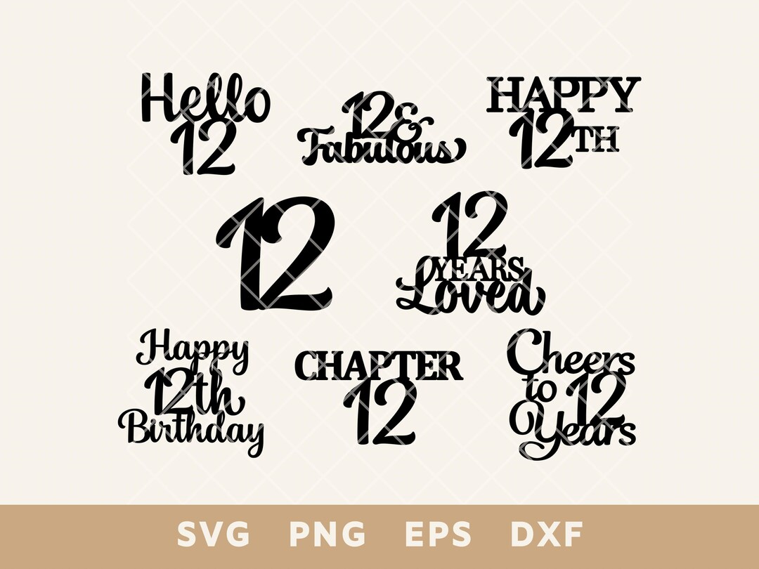 Happy 12th Birthday Sign Cake Topper SVG Bundle - Cheers to 12 Years ...