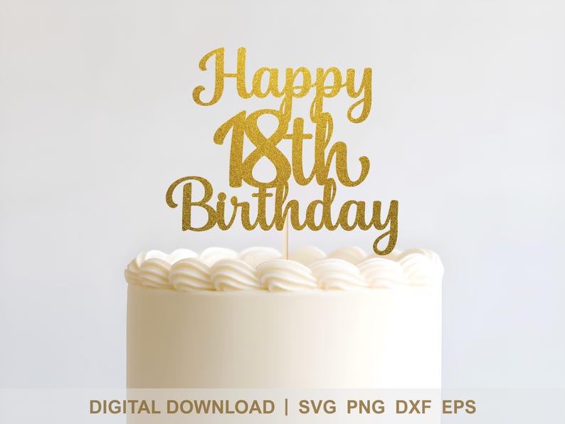 Happy 18th Birthday SVG Cake Topper - Elegant Modern Script Design ...
