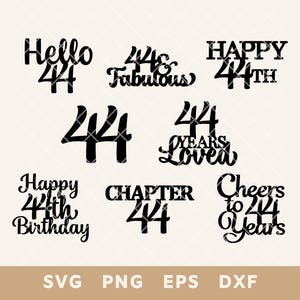 Happy 44th Birthday Sign Cake Topper SVG Bundle Cheers to 44 Years Cut ...