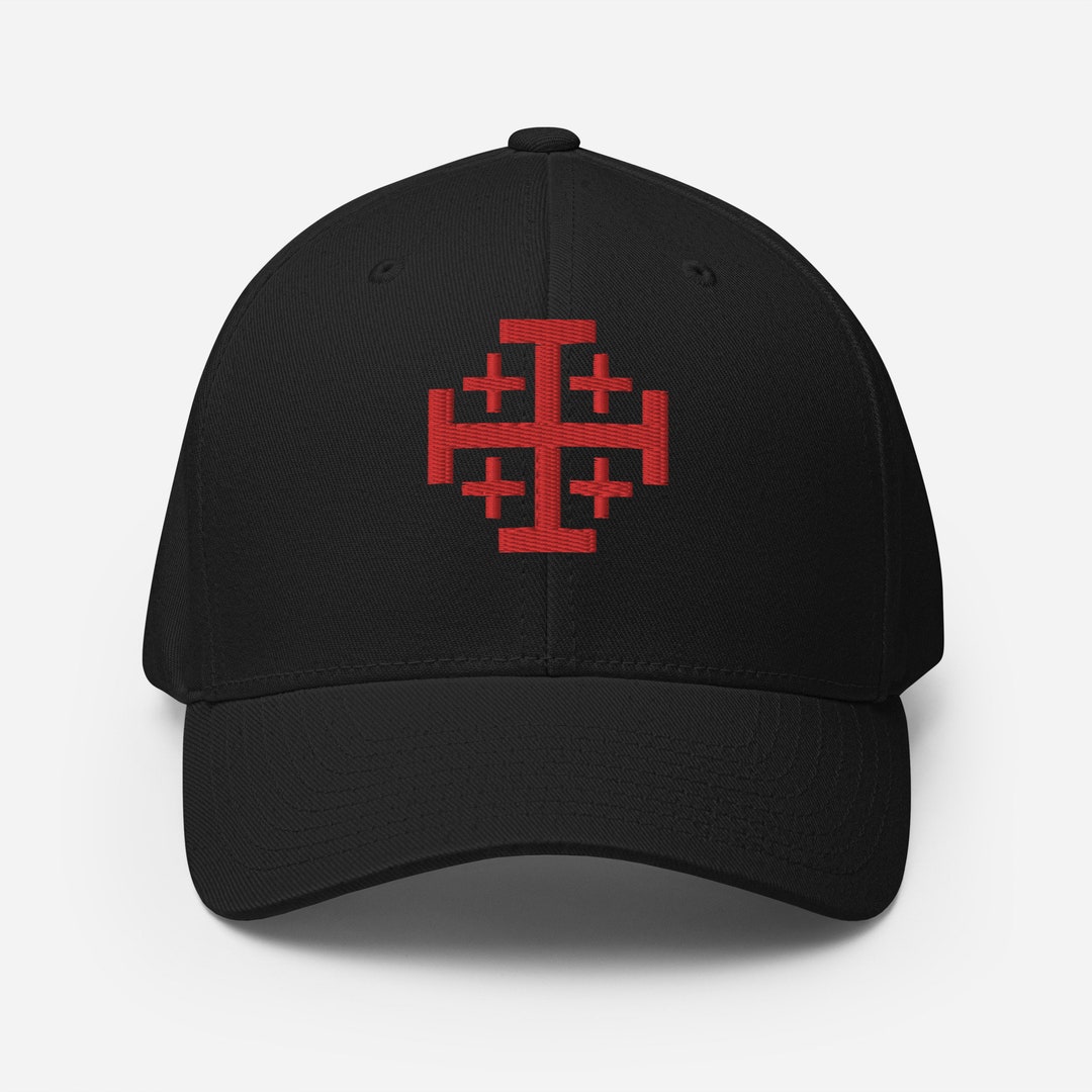 Armor of God Flexfit Hat, Red Jerusalem Cross, Christian, Catholic ...