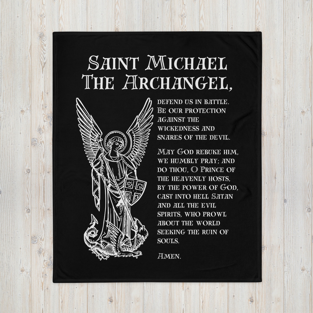 Prayer of St. Michael Throw Blanket, 50x60 Black Throw, Catholic ...