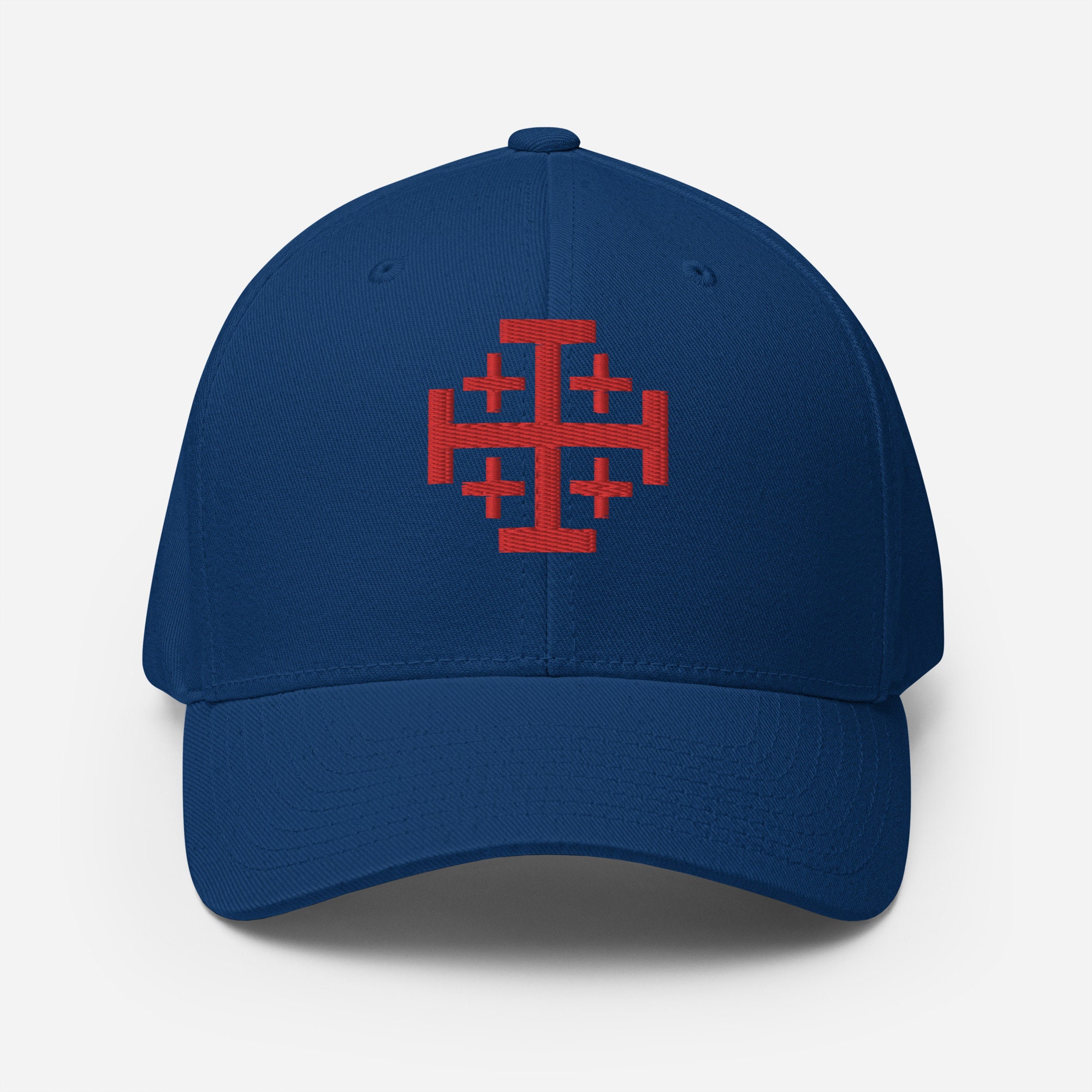 Jerusalem Cross Flexfit Hat, Red Jerusalem Cross, Christian, Catholic ...