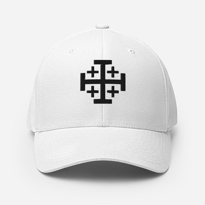 Jerusalem Cross Flexfit Hat, Black Jerusalem Cross, Christian, Catholic ...
