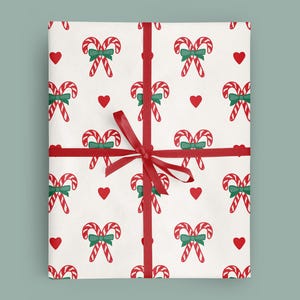 Candy Cane Christmas Wrapping Paper: Red, Green, and Hearts - Etsy