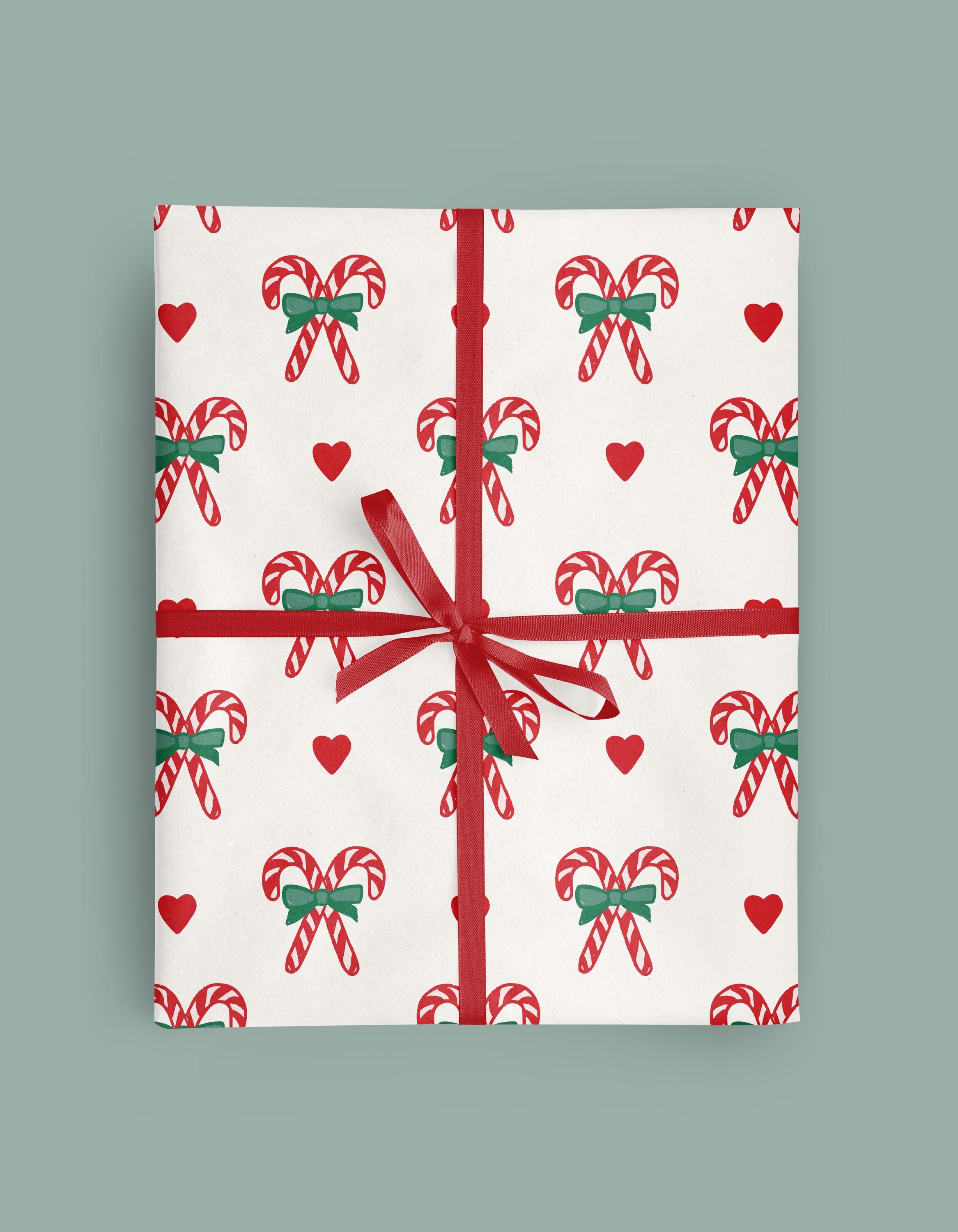 Candy Cane Christmas Wrapping Paper: Red, Green, and Hearts - Etsy