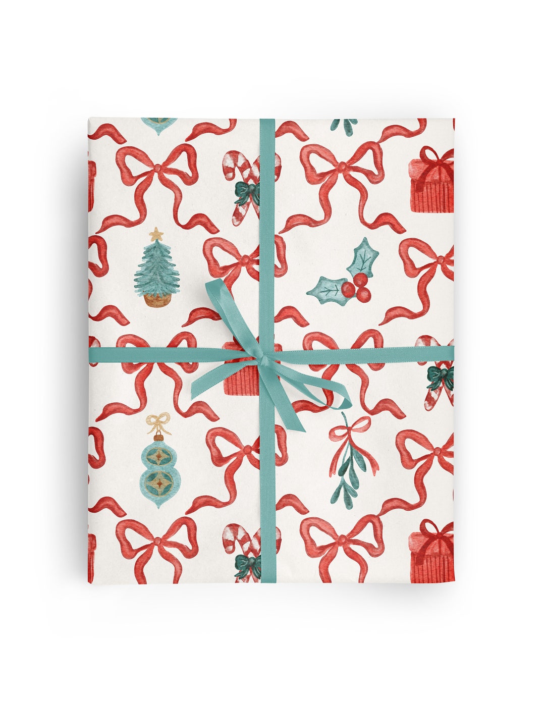 Christmas Bows Wrapping Paper: Candy Cane & Tree Gift Wrap - Etsy