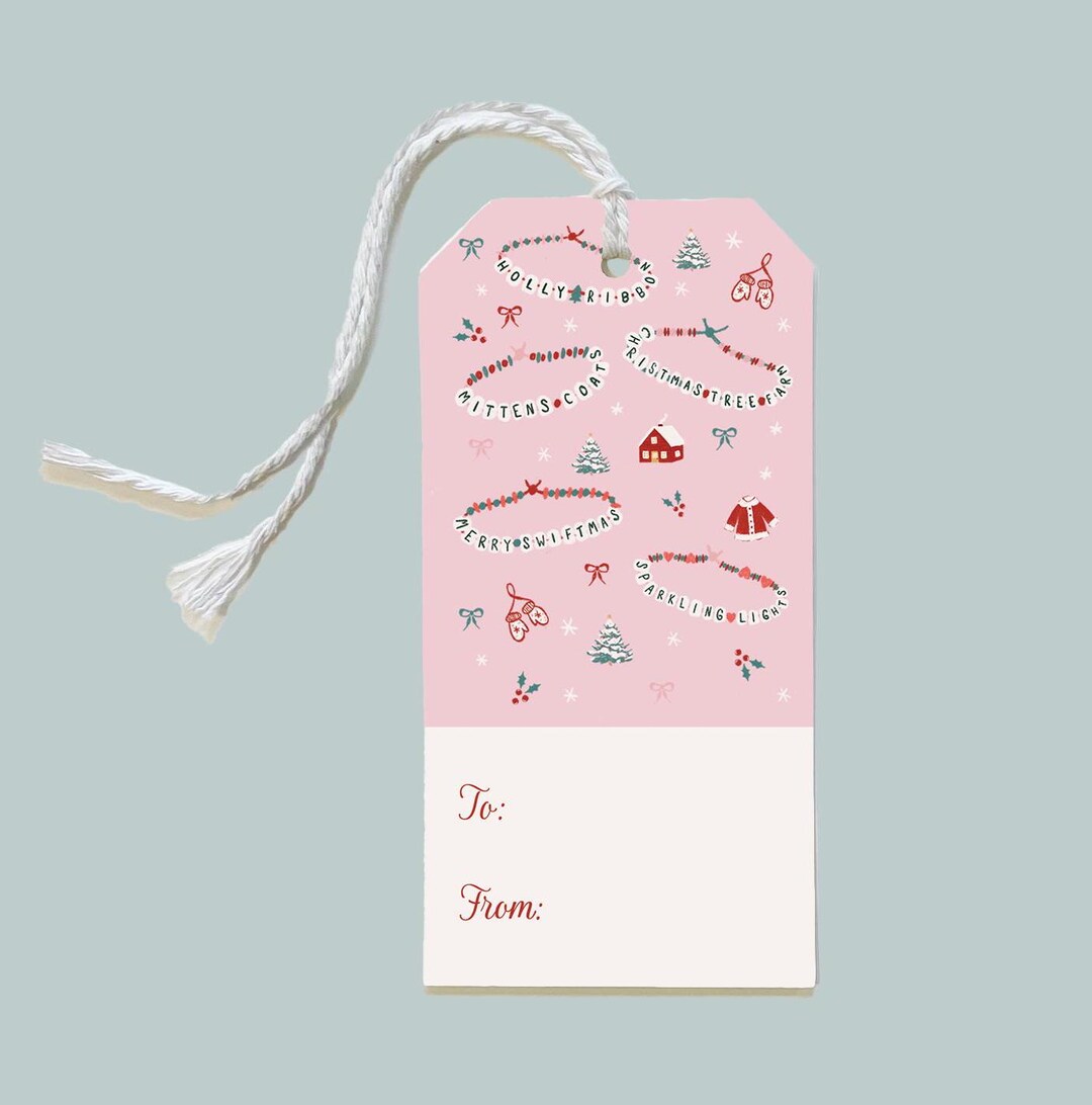 Gift Tag: Pink Friendship Bracelet Gift Tag, Goodie Bag Tags, Red and ...