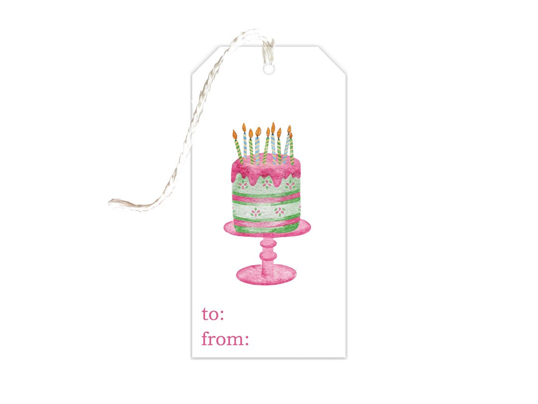 Gift Tag: Birthday Cake Gift Tag, Goodie Bag Tags, Watercolor Art ...
