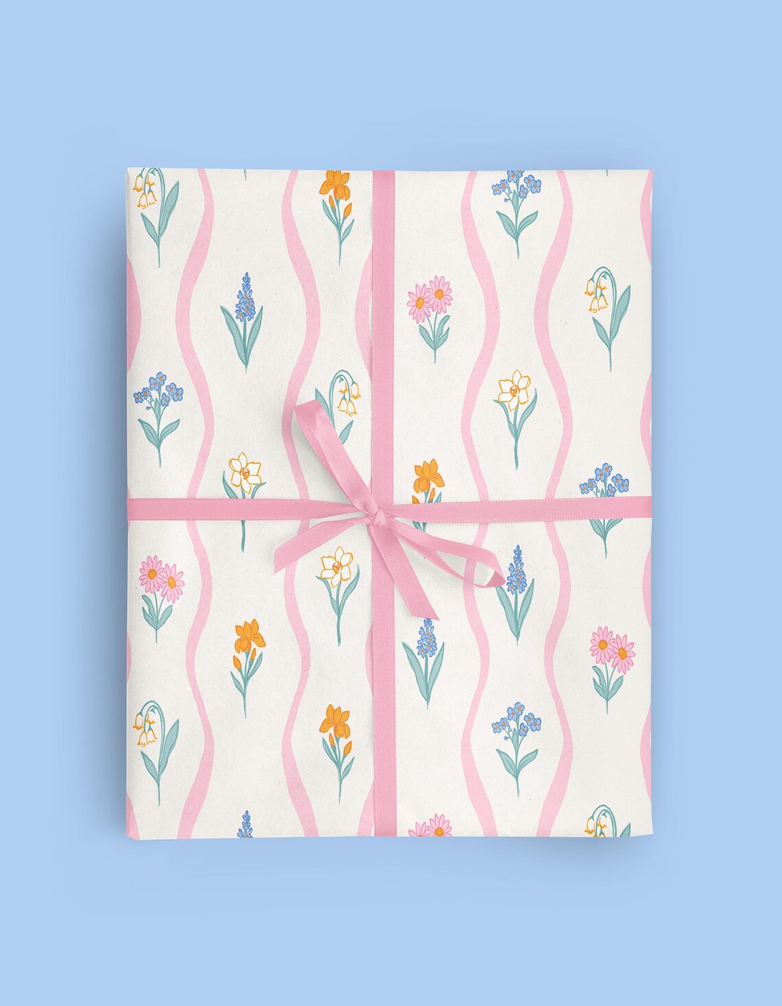 Pink Stripe Wildflower Wrapping Paper: Botanical Gift Wrap - Etsy