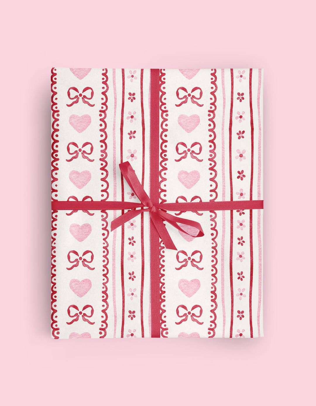 Pink Heart & Bow Wrapping Paper: Valentine's Day Gift Wrap - Etsy