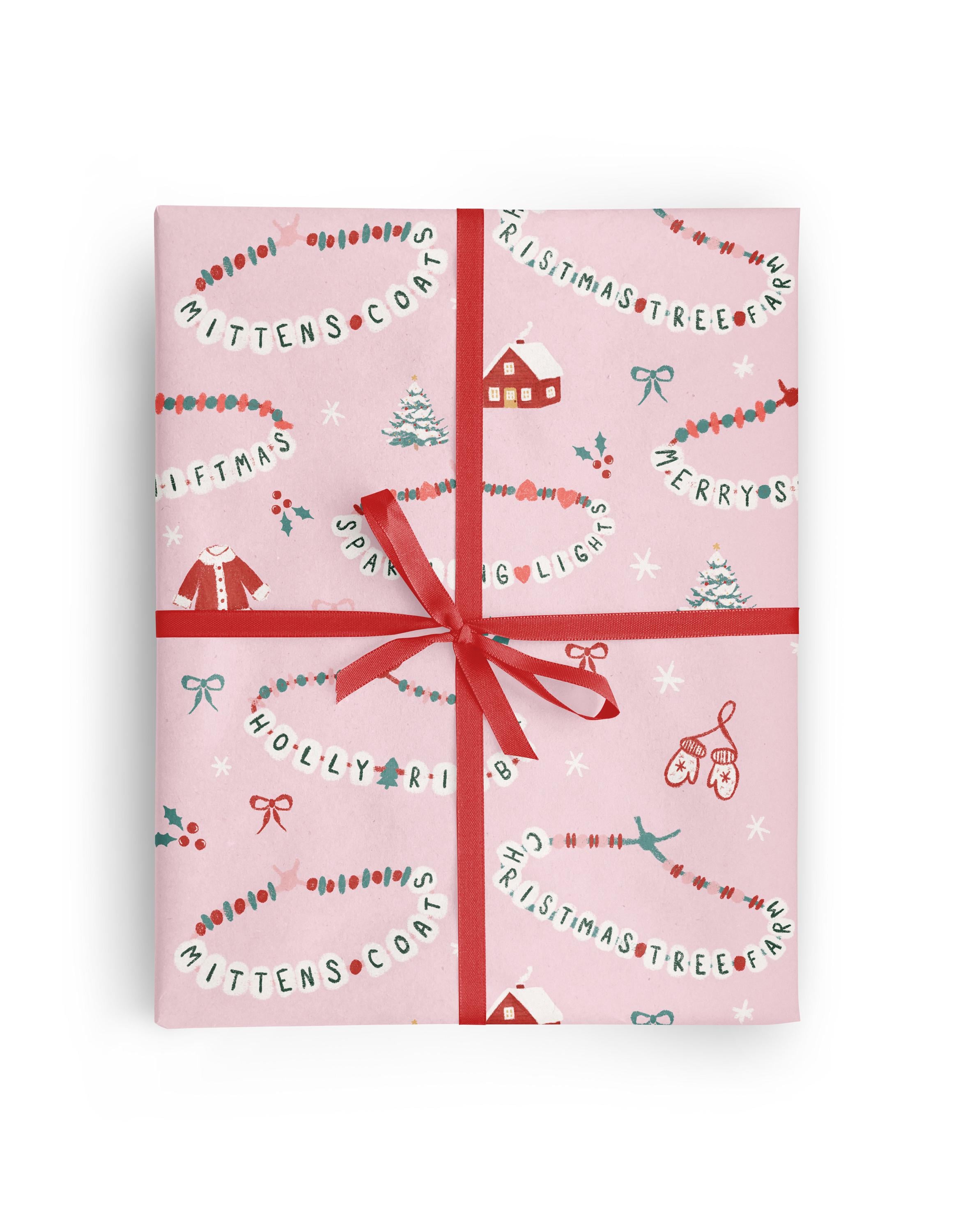 Pink Friendship Bracelet Christmas Wrapping Paper, Christmas Bows Gift ...
