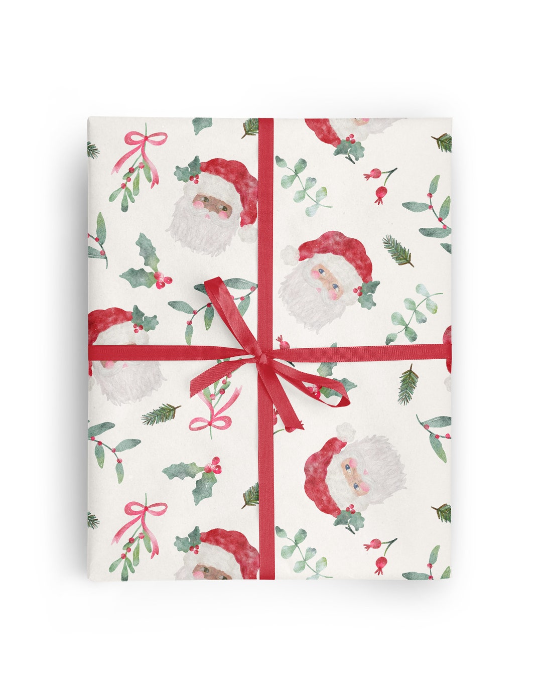 Watercolor Santa Floral Christmas Wrapping Paper - Etsy