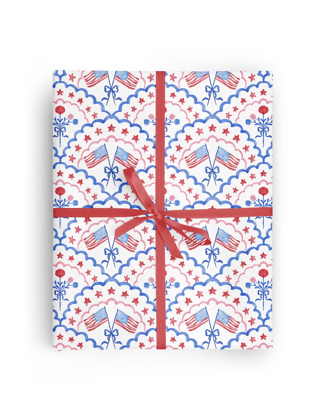 Red White and Blue Flags and Floral Wrapping Paper for Special ...