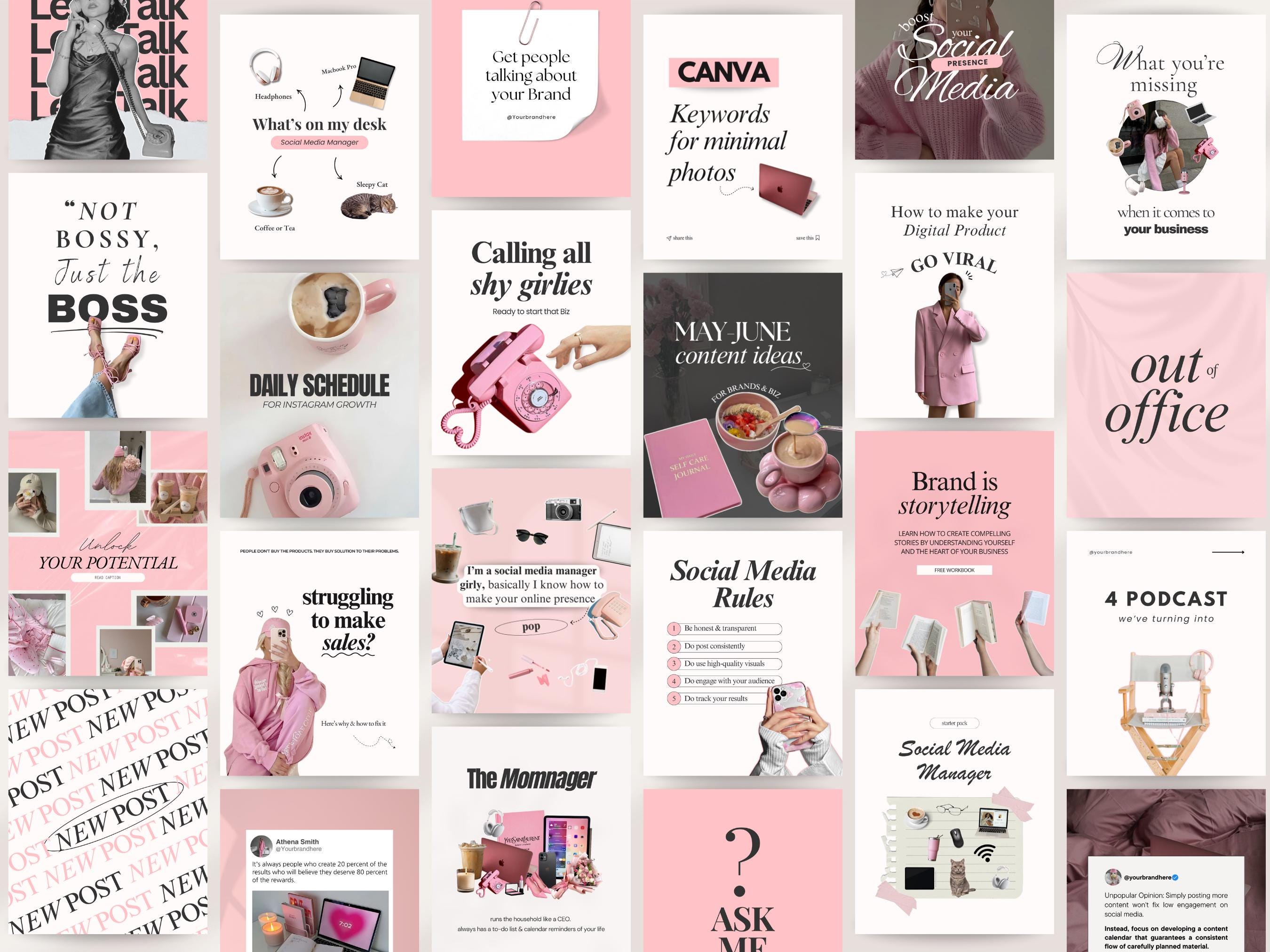 Pink Instagram Templates, Pink Template, Pink Instagram, Aesthetic ...