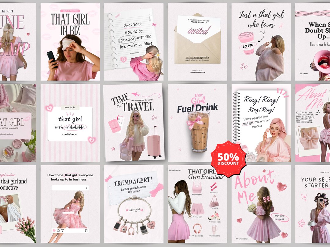 Girly Template, Instagram Templates, Instagram Templates Canva, Pink ...